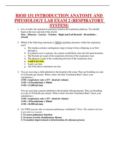 BIOD 151 PORTAGE LEARNING ANATOMY AND PHYSIOLOGY LAB EXAM 2