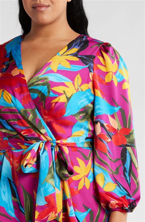Tahari Asl Floral Satin Faux Wrap Dress Nordstrom