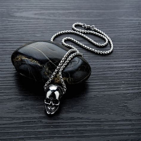 Skull Titanium Necklace Gothic Skeleton Pendant Necklace Mens