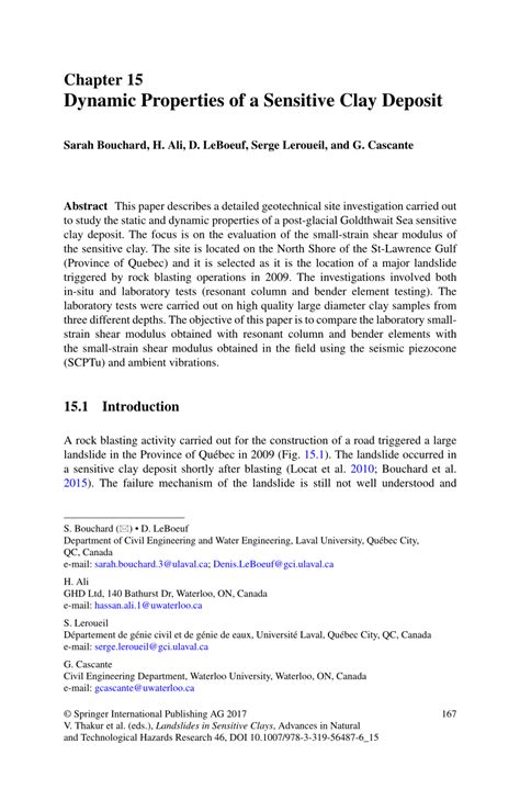 Pdf Dynamic Properties Of A Sensitive Clay Deposit