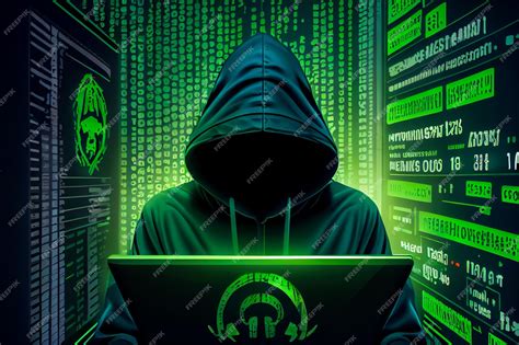 Premium Photo Hooded Hacker On Green Code Background Generative Ai