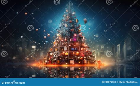 A High Tech Christmas Tree In A Digital Rainbow Perspective Stock Image Image Of Design