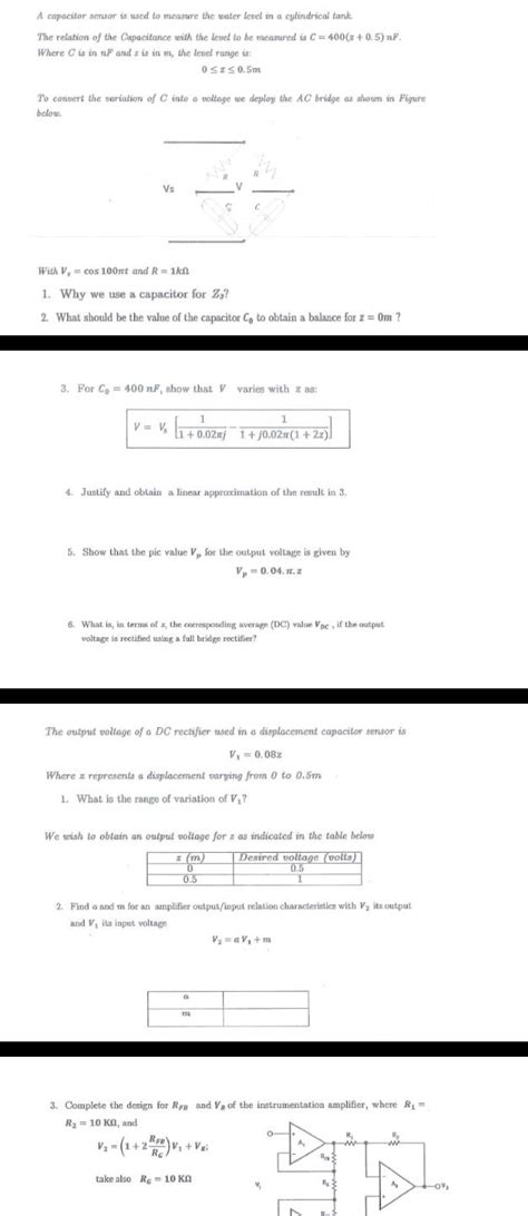 A Capacitor Sensor Is Used To Measure The Water Level Chegg