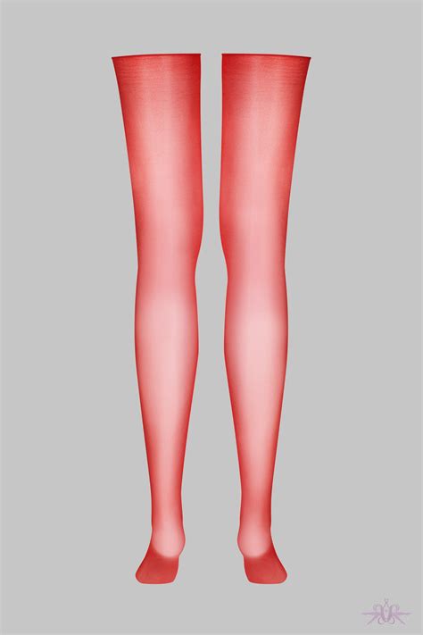 Maison Close Sheer Cut And Curled Glossy Red Stockings At The Hosiery