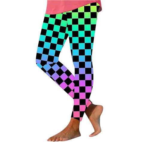 Leesechin Womens Leggings Plus Size Womens Plaid Printed Tight Yoga