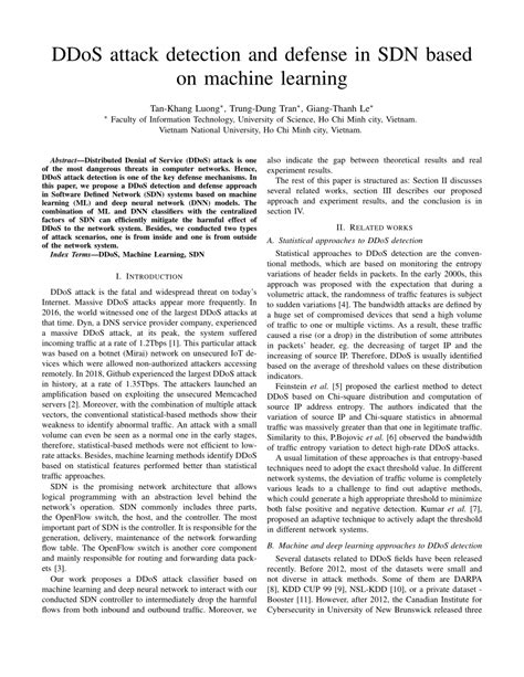 Pdf Ddos Attack Detection And Defense In Sdn Based On Machine Learning
