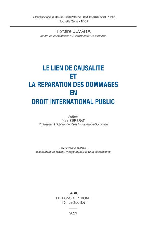 Le lien de causalité et la réparation des dommages en droit