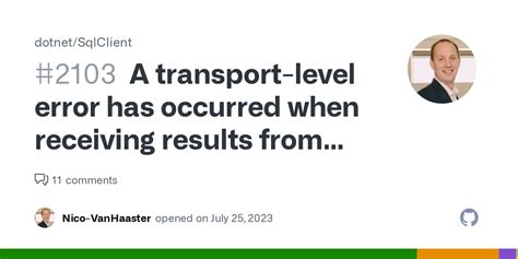 a transport level error has occurred when receiving results from the
