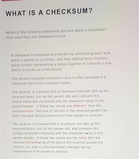 Solved What Is A Checksum Which Of The Following Statements