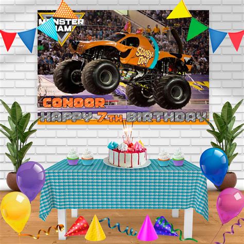 Monster Jam Scooby Doo Birthday Banner Personalized Party Backdrop Dec