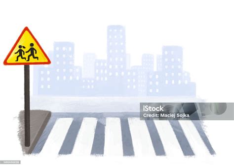 Scène De Dessin Animé Avec Feu De Circulation Et Passage Pour Piétons