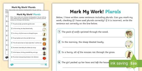 Mark My Work Plurals Worksheet Teacher Made Twinkl