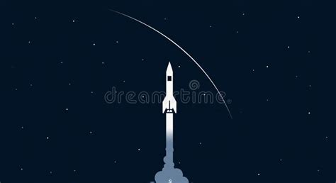 Futuristic Rocket Launch Against Starry Night Sky With Curved