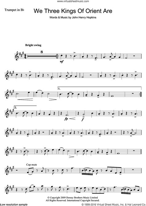 Hopkins Jr We Three Kings Of Orient Are Sheet Music For Trumpet Solo