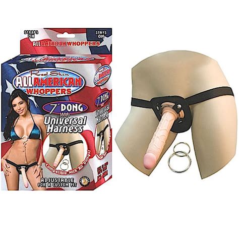 All American Whoppers 7 Inch Dong With Universal Harness Flesh Shop