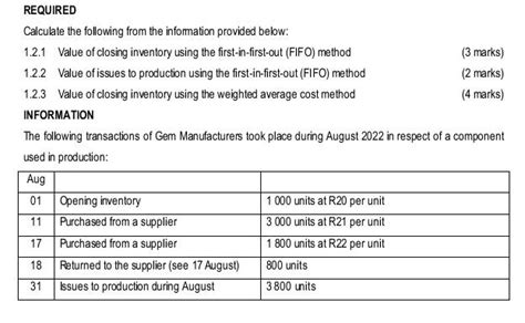 Solved Required Calculate The Following From The Information