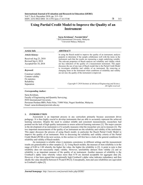 Pdf Using Partial Credit Model To Improve The Quality Of An Instrument