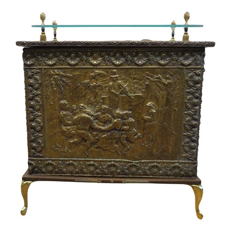 Antique French Brass Repousse Firewood Box Adapted Chairish