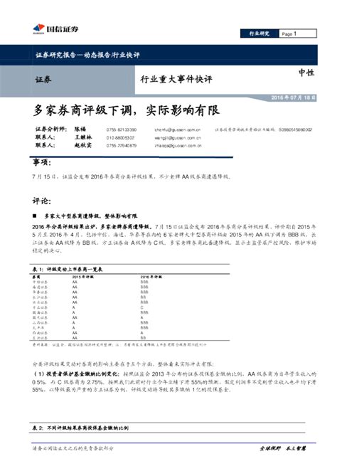 证券行业重大事件快评：多家券商评级下调，实际影响有限
