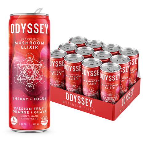 Odyssey Energy And Focus Sparkling Mushroom Elixir Passion Fruit Orange