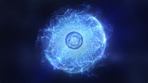 Abstract Blue Sphere Atom With Electrons Flying Glowing Bright Particles Stock Footage Video
