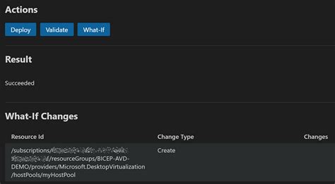 the microsoft platform bicep deployment pane validate what if and