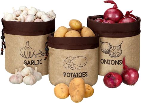 3 Bolsas De Cebolla Con Cordón Bolsas De Papas Sostenibles Con Forro