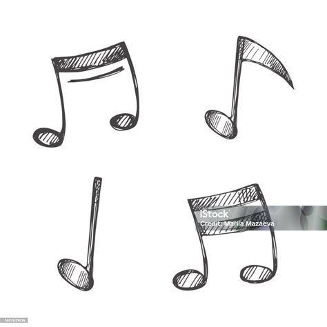 벡터 손으로 그린 음악 일러스트레이션 세트입니다 상세한 복고풍 스타일의 음표 스케치 빈티지 스케치 요소 학교로 돌아 가기 25 센트에 대한 스톡 벡터 아트 및 기타 이미지
