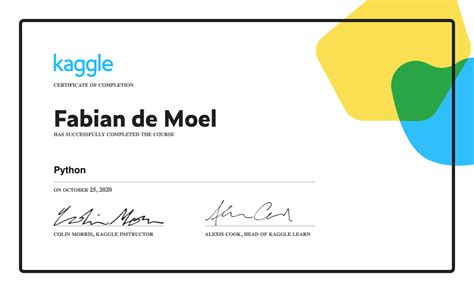 Fabian De Moel Completed The Python Course On Kaggle