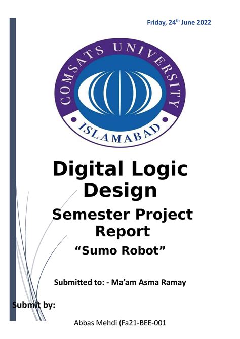 DLD Project 1 Friday 24 Th June 2022 Digital Logic Design Semester Project Report Sumo Robot