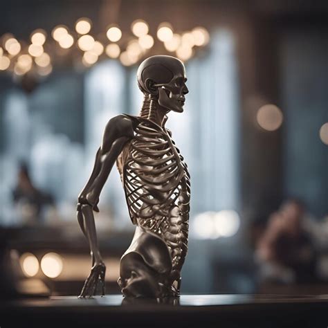 Premium Photo Human Skeleton Model Sitting On A Table In A Restaurant Closeup