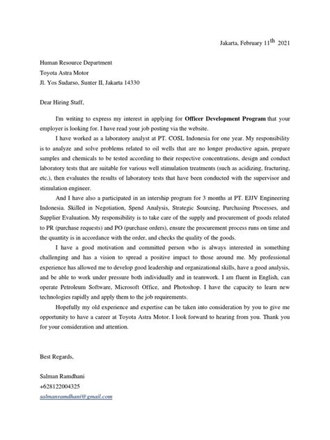 Application Letter Toyota Astra Motor Pdf
