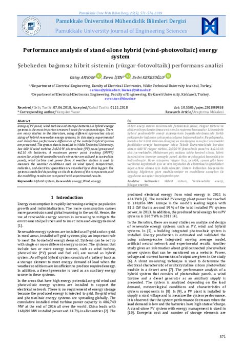 pdf performance analysis of stand alone hybrid wind photovoltaic