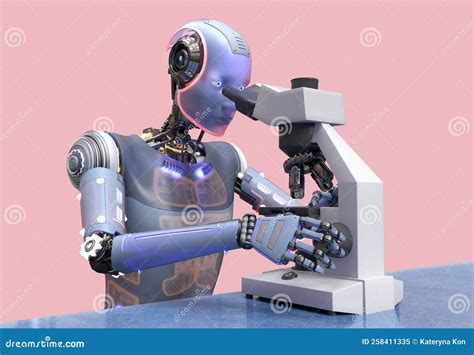 Humanoid Robot Working In A Diagnostic Laboratory Stock Illustration