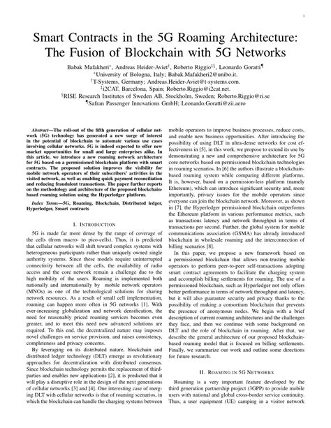 Pdf Smart Contracts In The 5g Roaming Architecture The Fusion Of