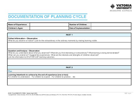 Pst Documentation Of Planning Cycle Template 1 Documentation Of