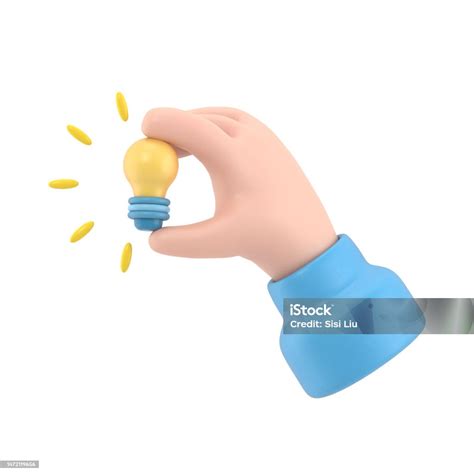 만화 제스처 아이콘 모형3d 아이콘 손 들고 전구 제스처 만화 좋은 아이디어 개념 흰색 배경에 3d 렌더링 3차원 형태에 대한 스톡 사진 및 기타 이미지 Istock