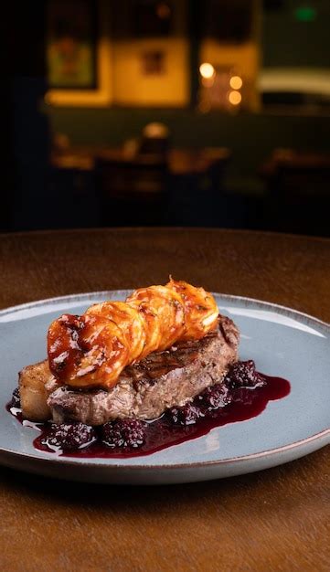 Premium Photo Closeup Surf N Turf With Thick Slice Of Sirloin Steak