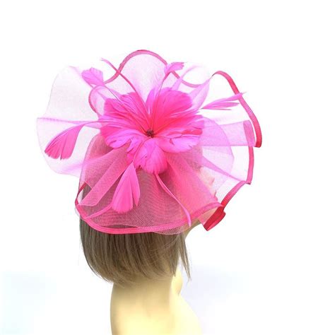 Large Bright Pink Hot Pink Fascinator With Ruched Crinoline And Flower