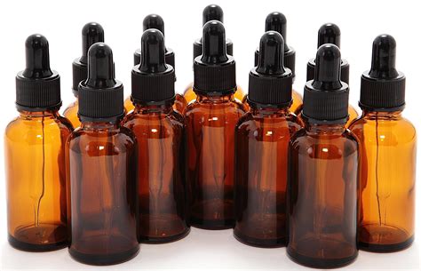 Vivaplex 12 Amber 1 Oz Glass Bottles With Glass Eye Droppers For