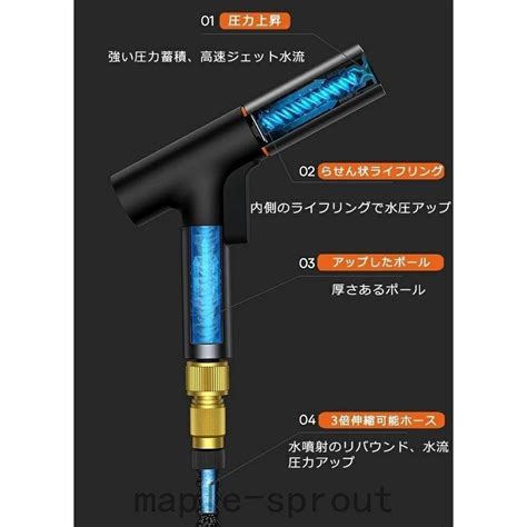 高圧洗浄ノズル 電源不要 高圧洗浄ノズル 洗車 ホース セット 水道ホース 洗車 ノズル 伸縮ホース 5mから15mまで 伸びる 3倍 水道