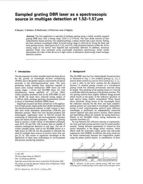 Pdf Sampled Grating Dbr Laser As A Spectroscopic Source In Multigas Detection At 152 157 μm