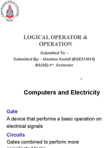 logical operator and operation submitted to submitted by umaima