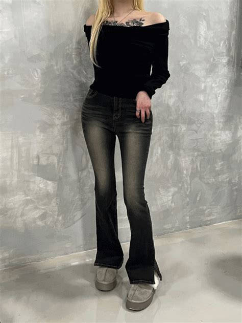 [골반패드] 워싱 반하이 부츠컷 데님 2color 에이블리