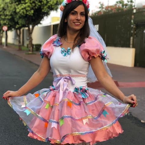 Vestido Junino Caipira Noiva Rosa Bebe Adulto Fantasia Luxo