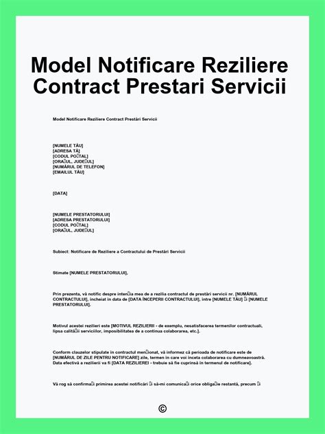 Model Notificare Reziliere Contract Prestari Servicii