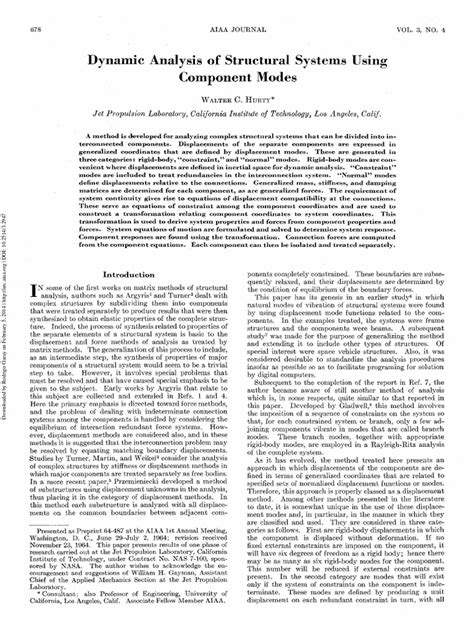 Dynamic Analysis By Component Mode Pdf Pdf Matrix Mathematics