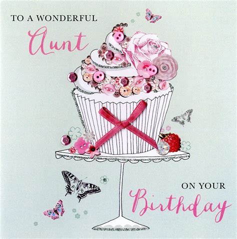 Wonderful Aunt Birthday Buttoned Up Greeting Card Button Embellished