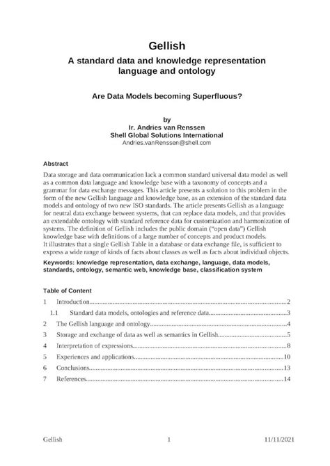 Doc Gellish A Standard Data And Knowledge Representation Language And