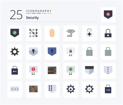 Security 25 Flat Color Icon Pack Including Target Protect Fingerprint